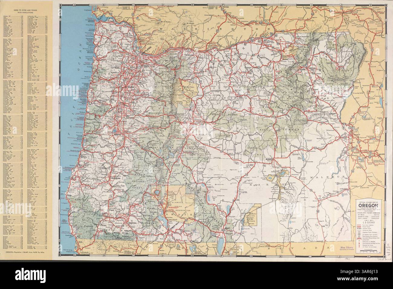This official highway map of Oregon shows roads with relief indicated ...