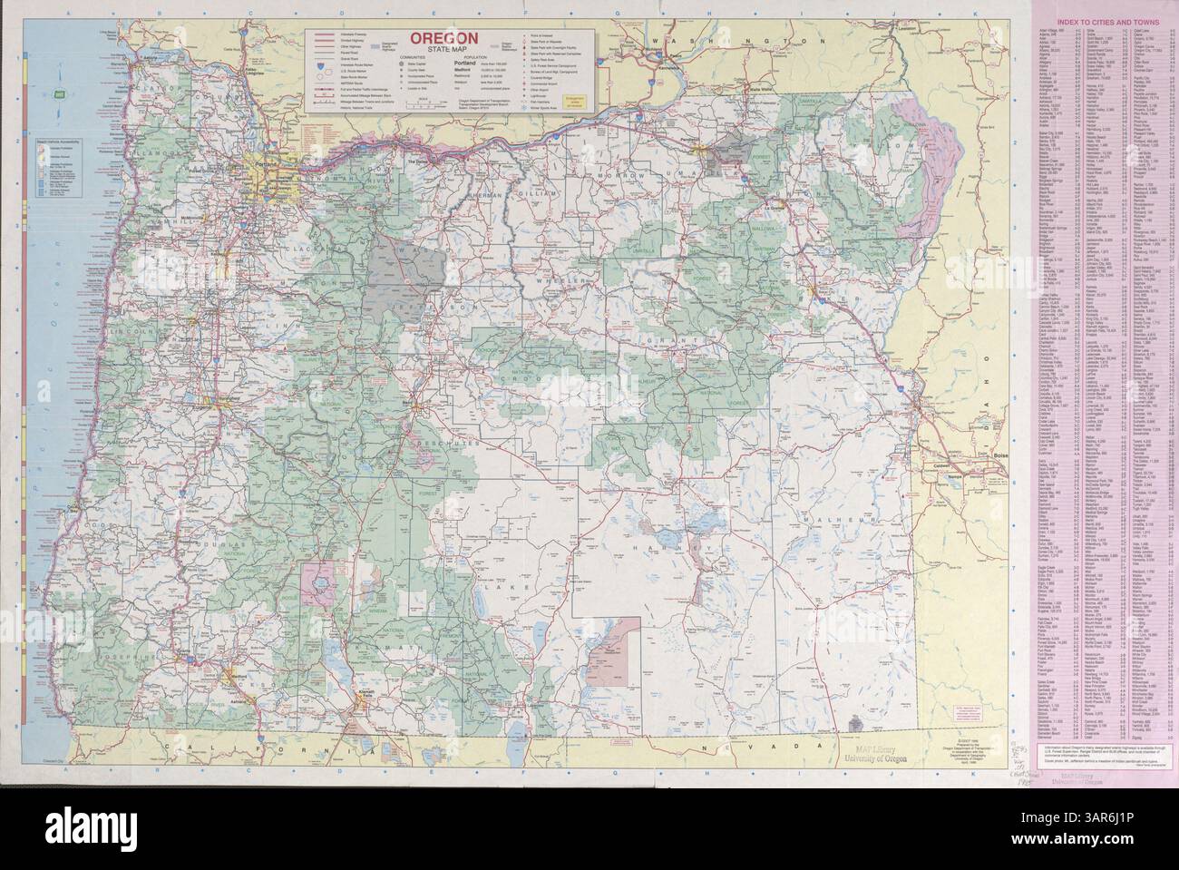 This Oregon state map features relief shown by spot heights and ...