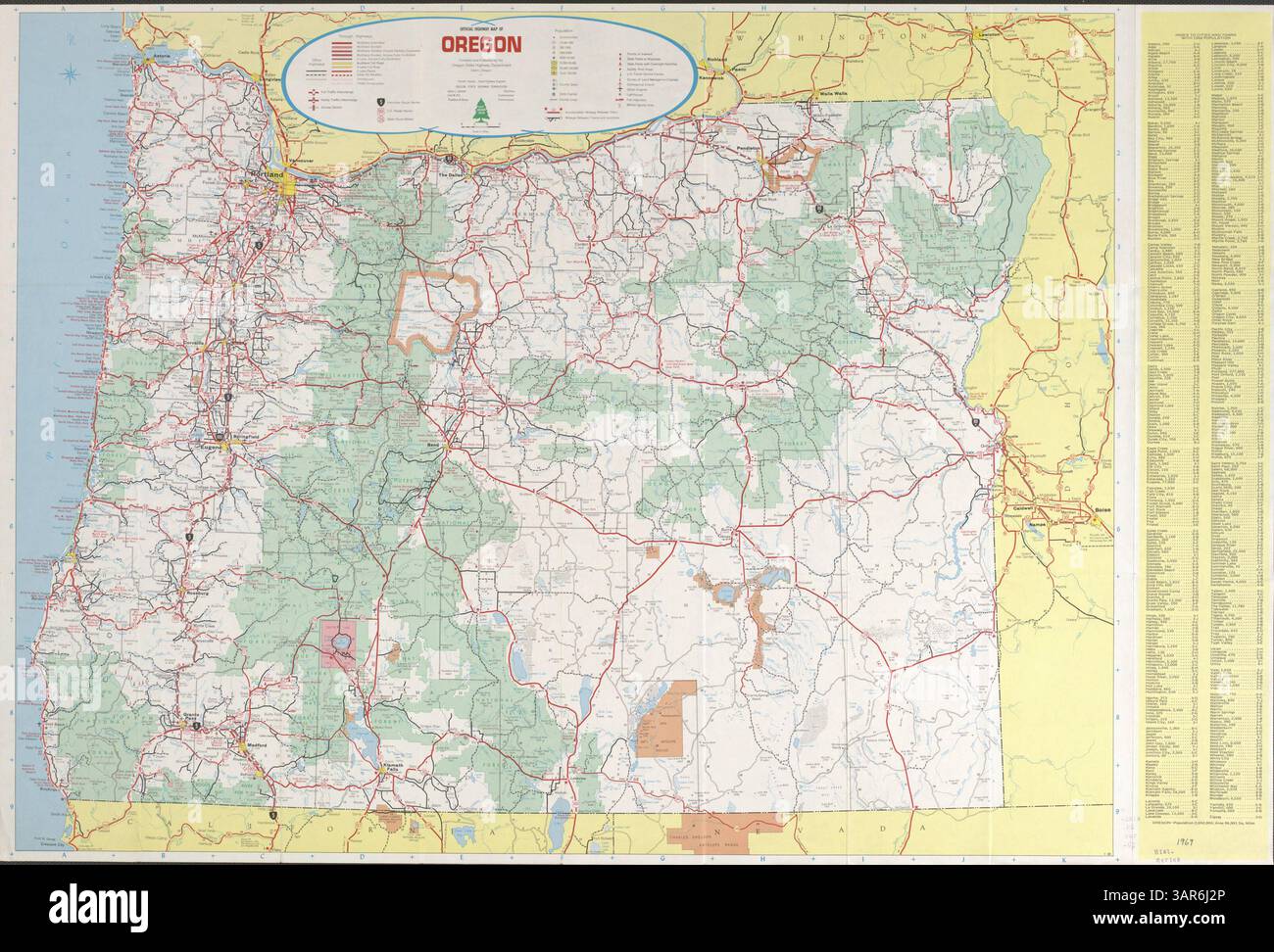 This official highway map of Oregon displays relief through spot ...
