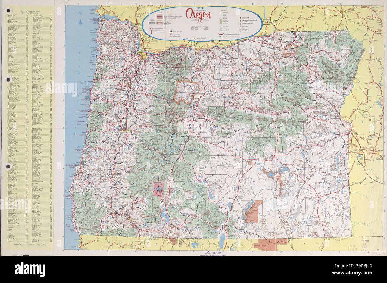 This official highway map of Oregon shows relief by shading and spot ...