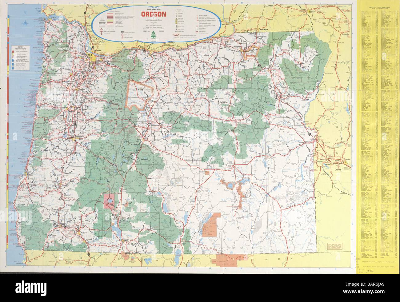 The official 1972 highway map of Oregon includes an index to cities and ...