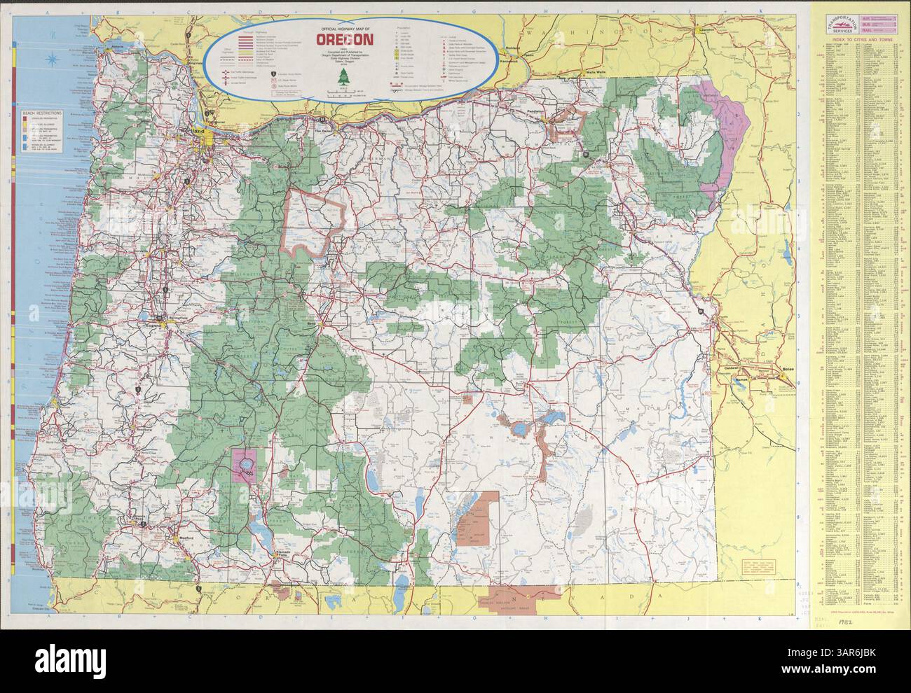 This official highway map of Oregon features spot height relief, an ...