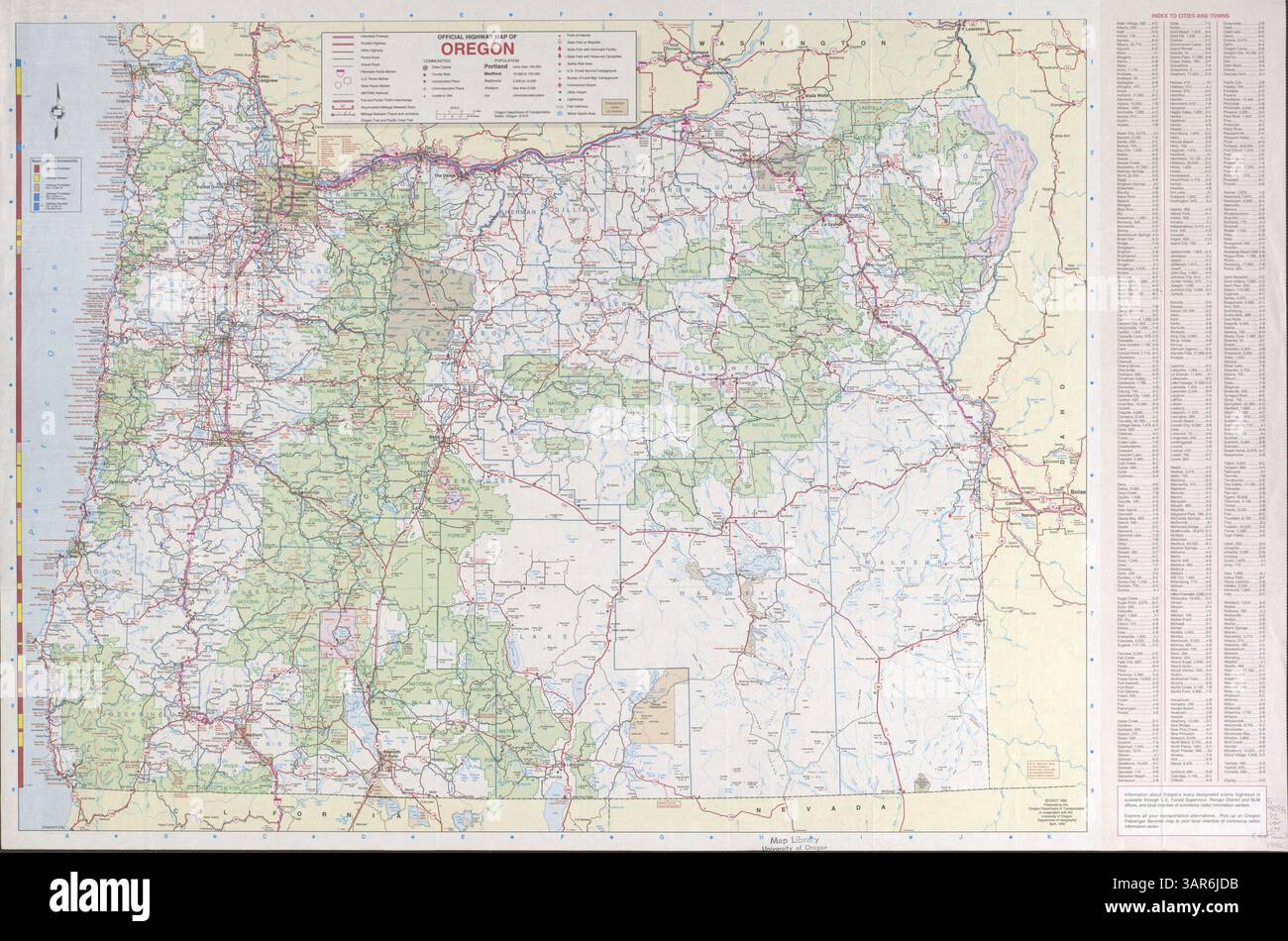 The official highway map of Oregon displays roads, with relief shown by ...