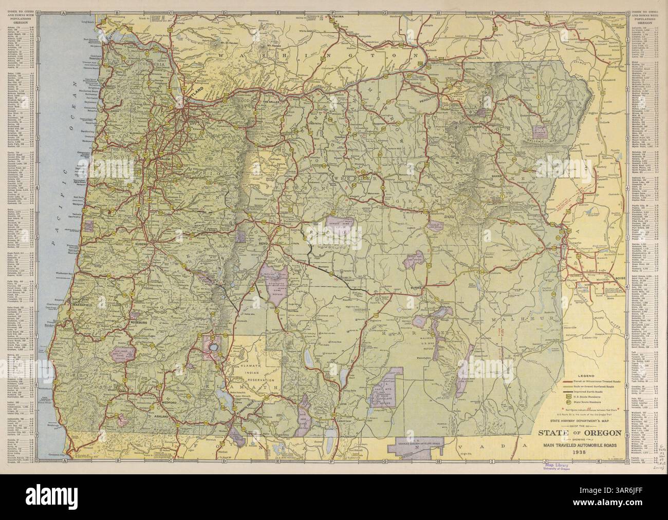 This map shows Oregon's main automobile roads as surveyed by the State ...