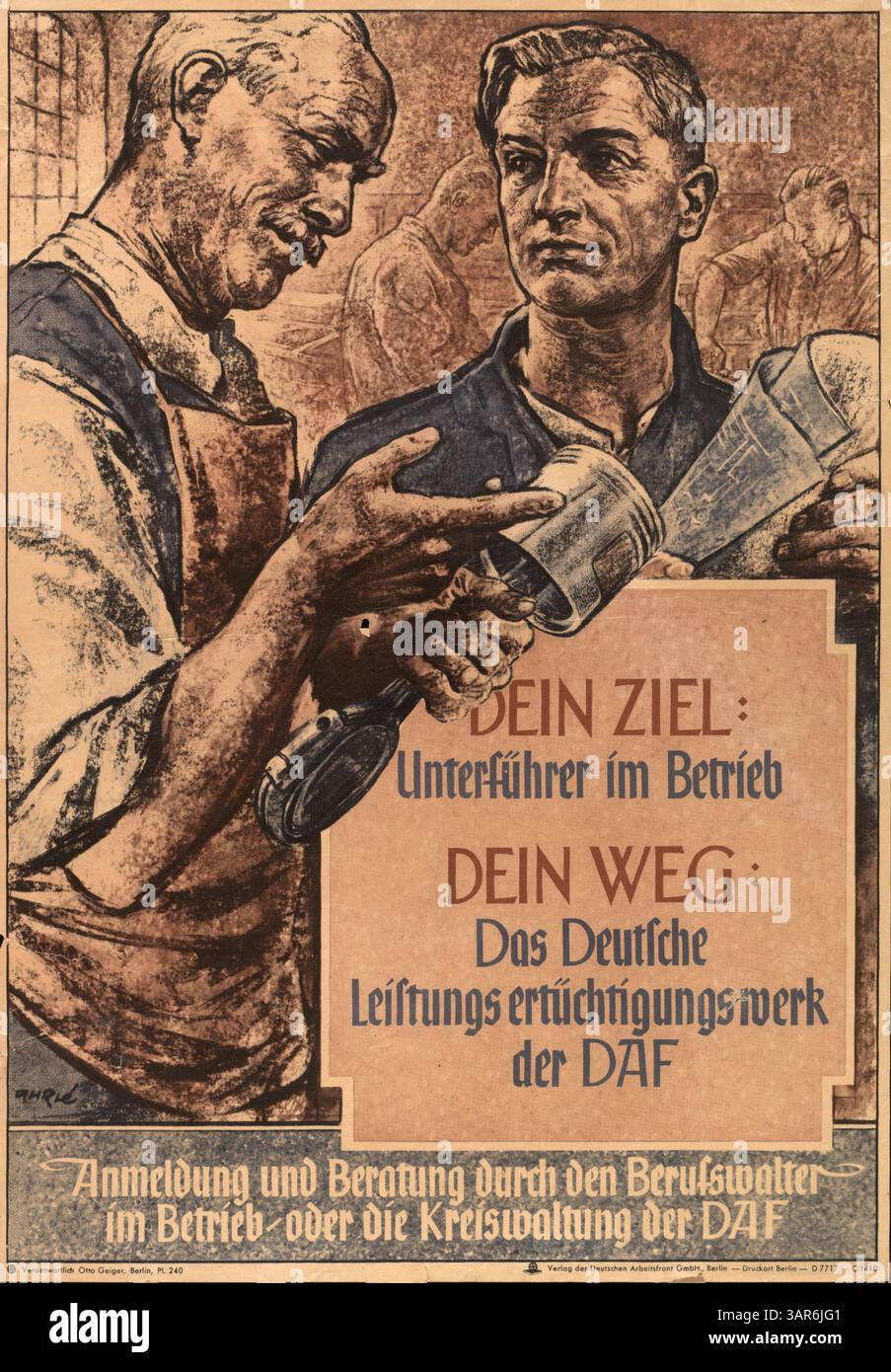 The image shows an apprentice and teacher in a factory, illustrating ...