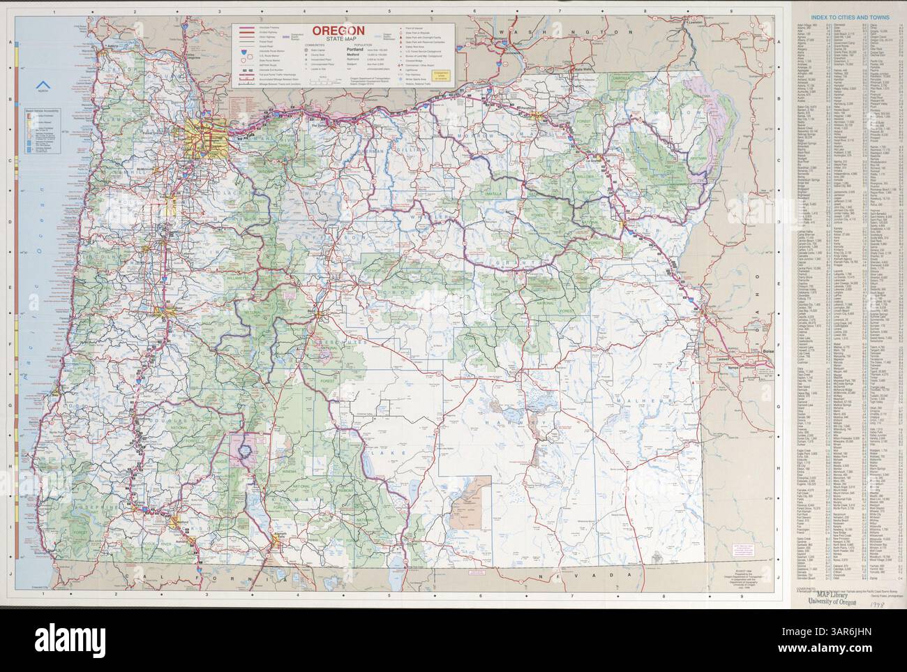 This map of Oregon shows relief through spot heights and includes an ...