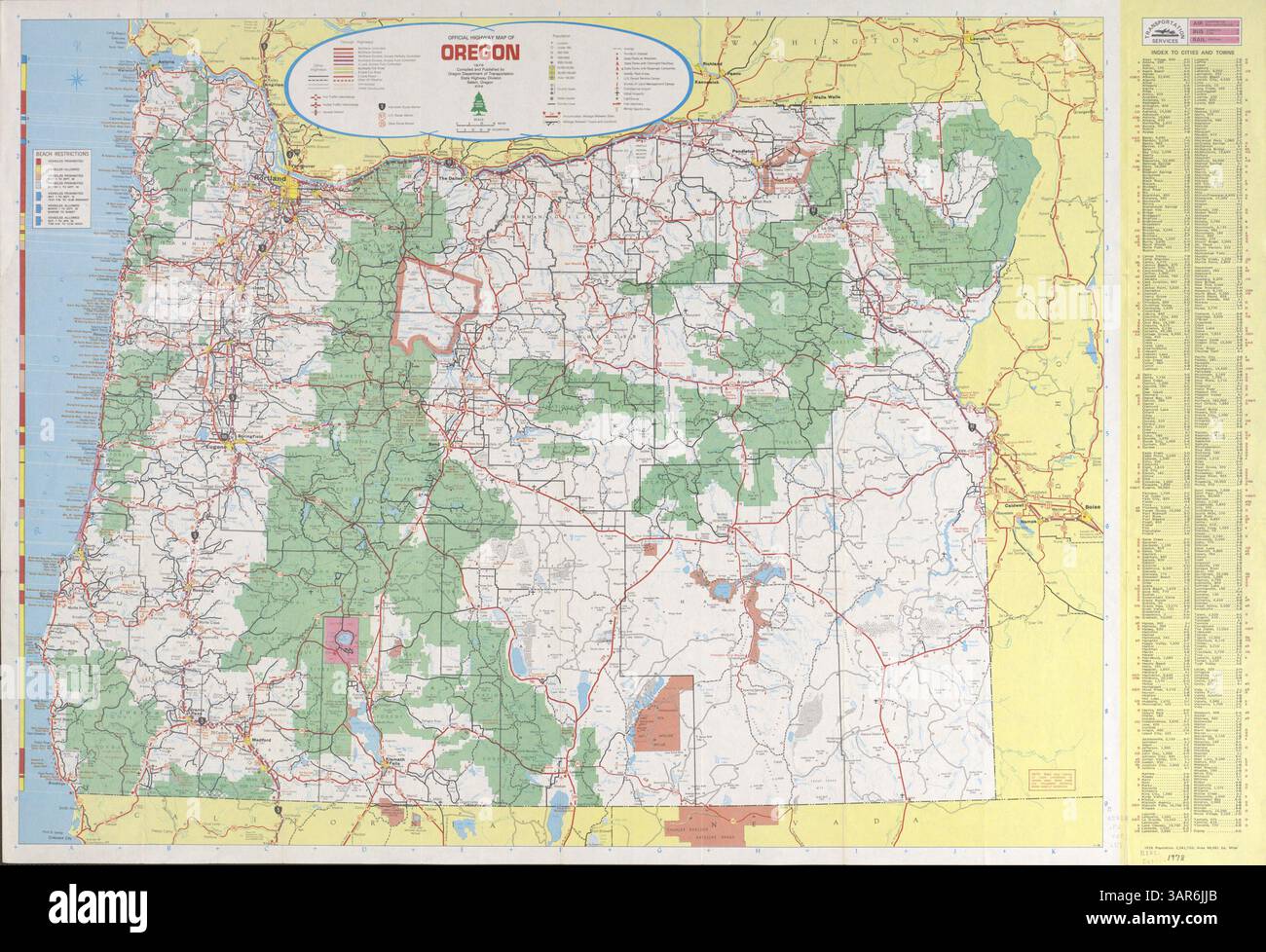 This official highway map of Oregon includes spot height relief, an ...