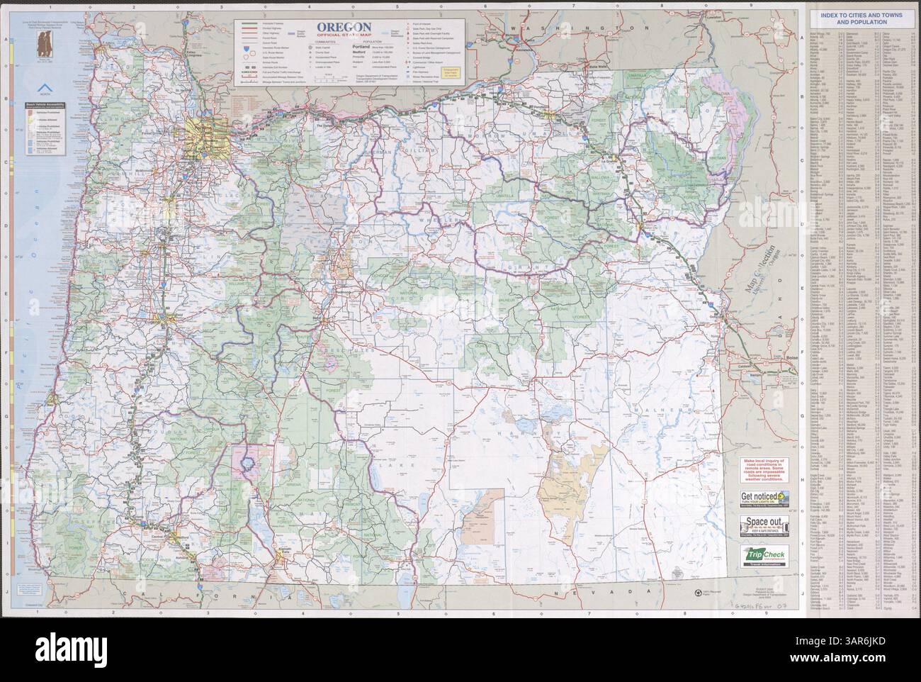 The official Oregon state map includes relief shown by spot heights, an ...