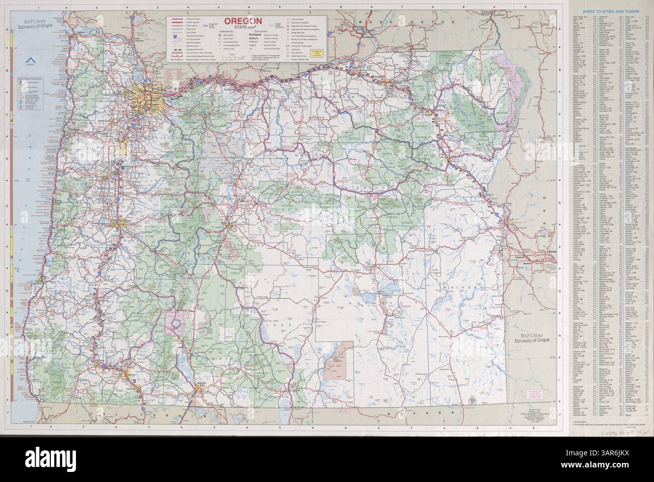This state map of Oregon shows relief through spot heights and includes ...