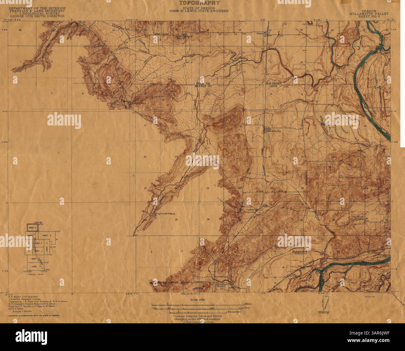 This 1913-1914 survey map of Oregon’s Willamette Valley shows contour ...