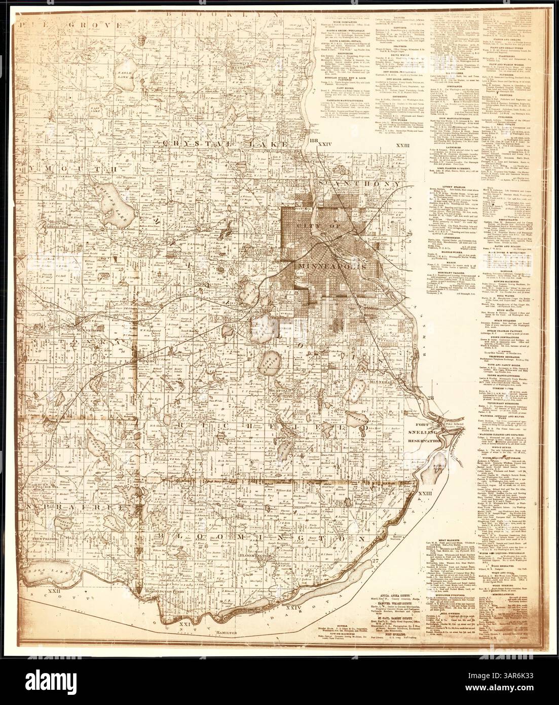 This map of Hennepin County, Minnesota, includes detailed surveys and ...