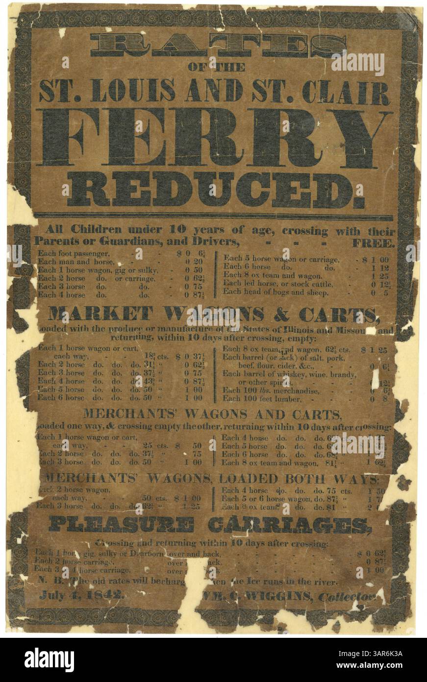 An advertisement for the St. Louis and St. Clair Ferry, dated July 4 ...