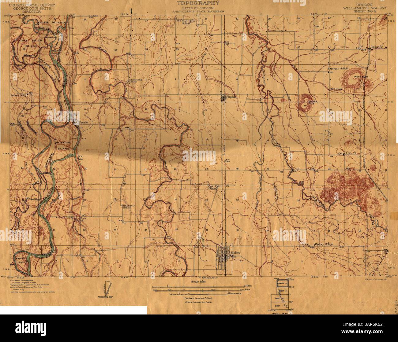 This map of the Oregon Willamette Valley, surveyed in 1910, shows ...