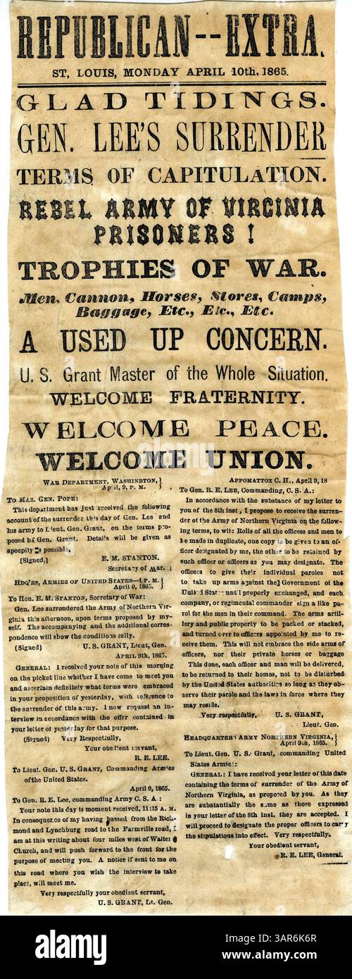 The April 10, 1865 issue of the Republican Extra newspaper reports the ...