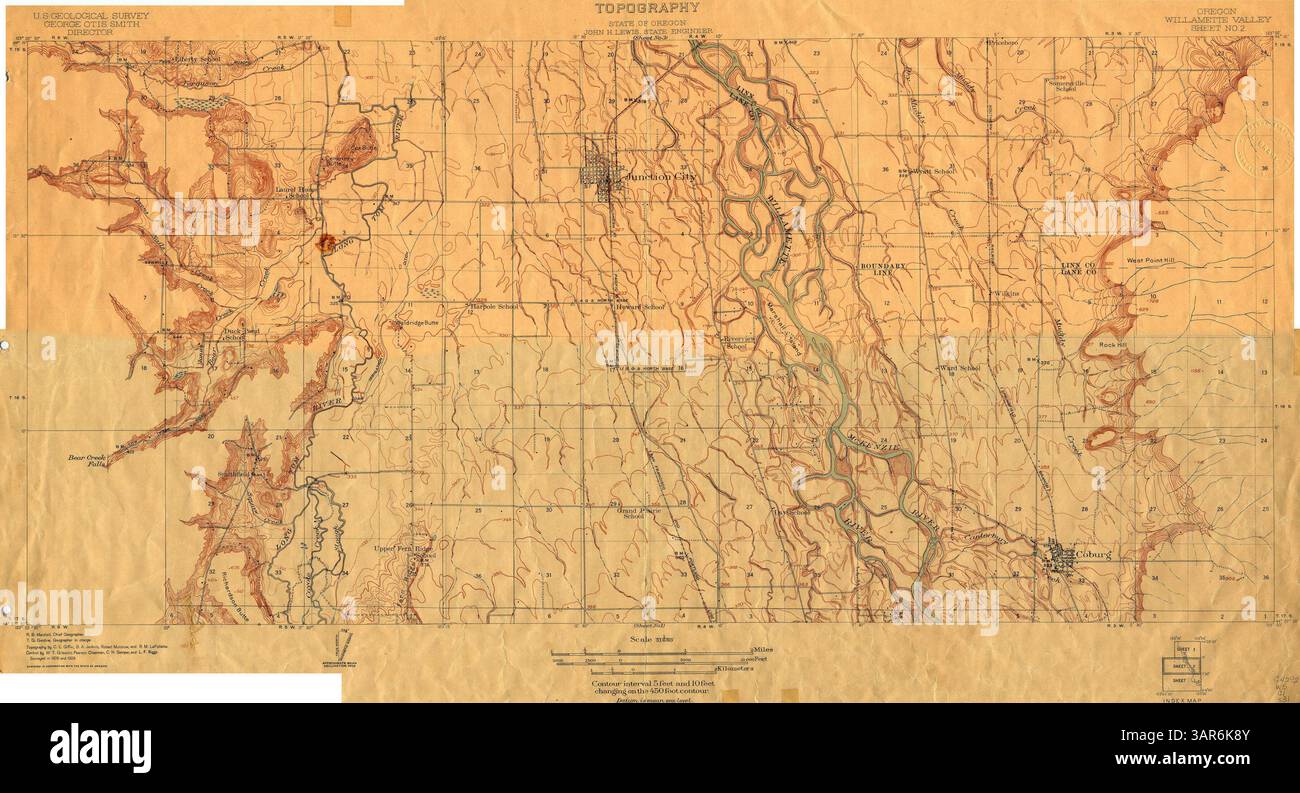 This 1908-1909 survey map of Oregon’s Willamette Valley shows contour ...