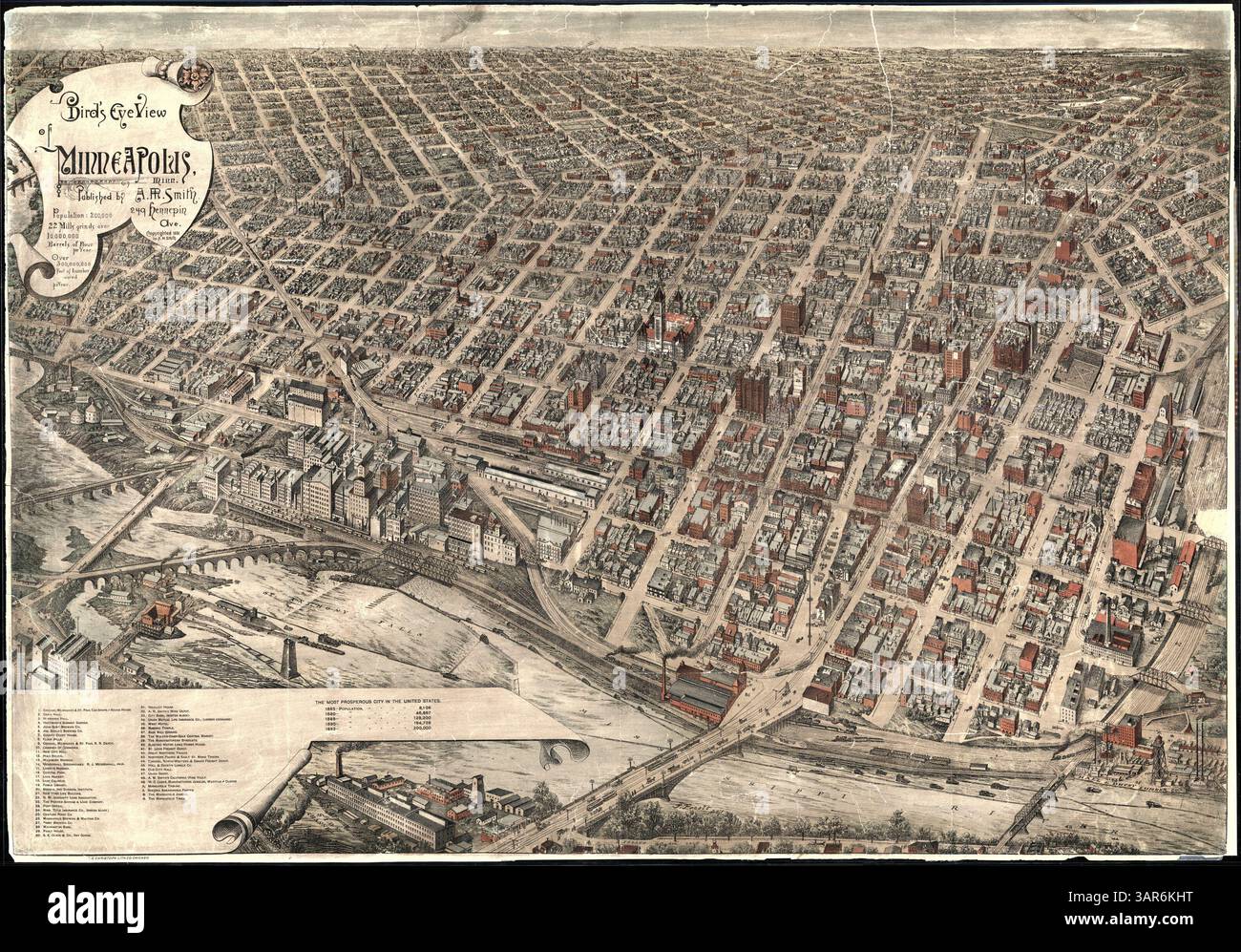 This bird's-eye view illustration of Minneapolis, taken from the ...