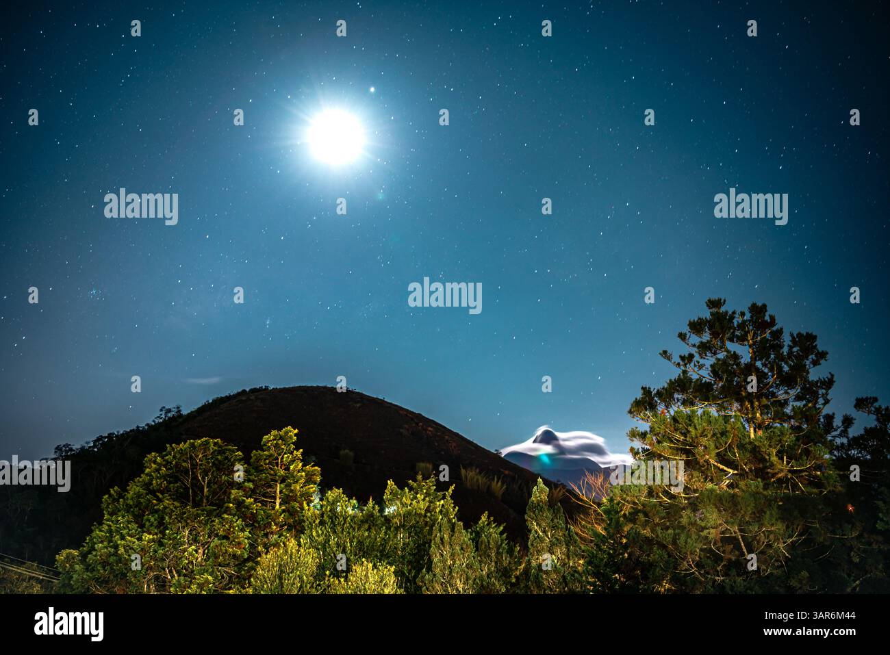 Starry Night and Full Moon Over the Forested Hills of Itaipava, Brazil ...