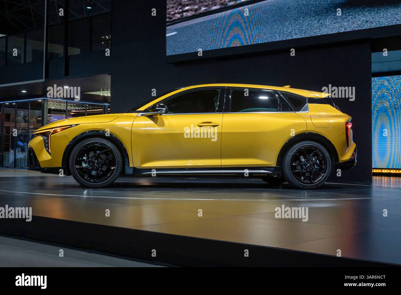 NEW YORK, NEW YORK - APRIL 16: The new 2026 Kia K4 Hatchback GT-Line ...
