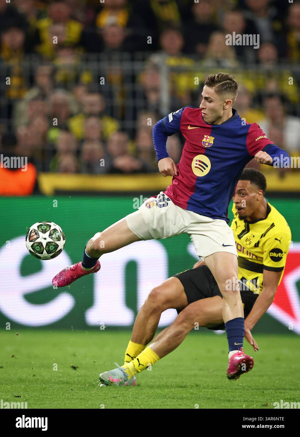DORTMUND, GERMANY - APRIL 15: Felix Nmecha of Borussia Dortmund vies ...