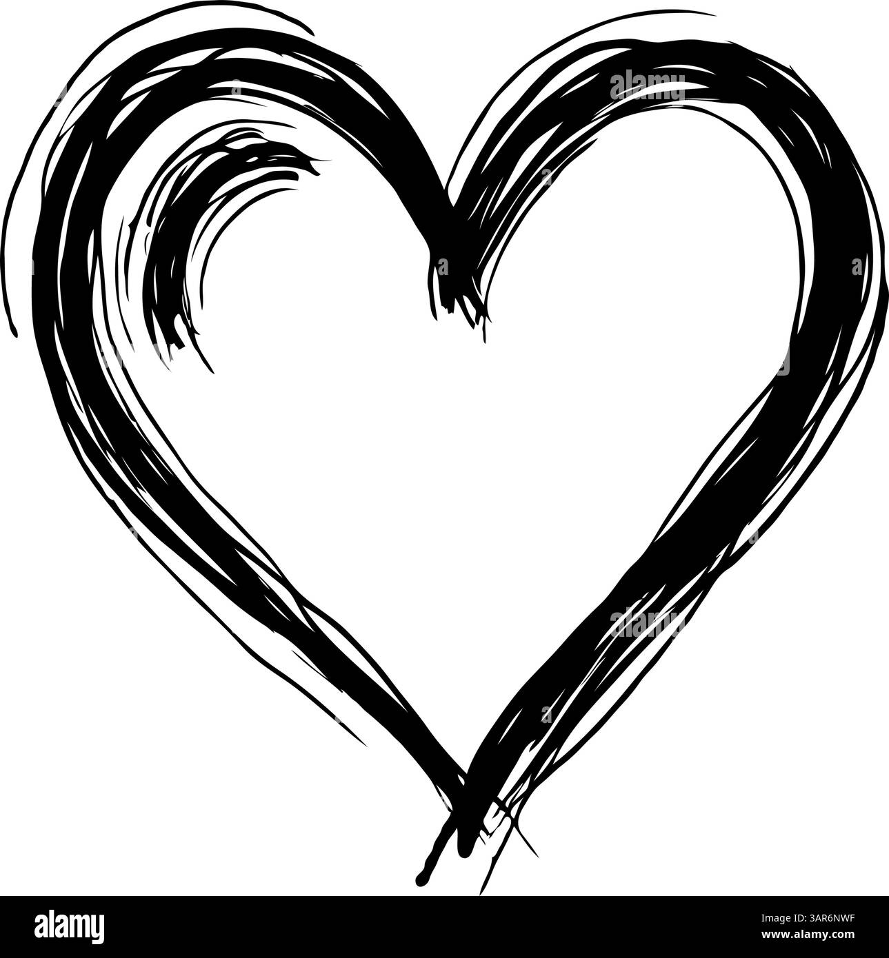 Abstract black ink heart sketch with artistic strokes on a clean white ...