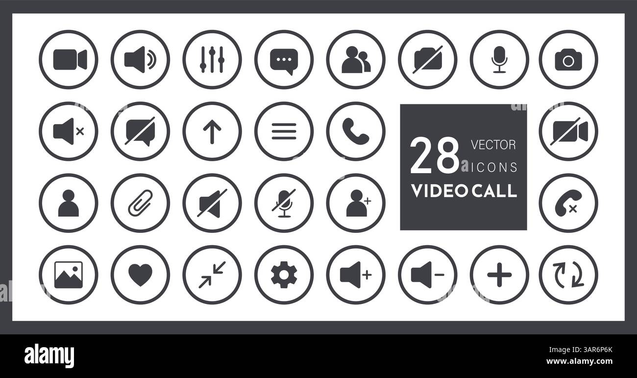 Icon Videocall. Collections buttons for video chat interface. Minimalistic simple outline ...