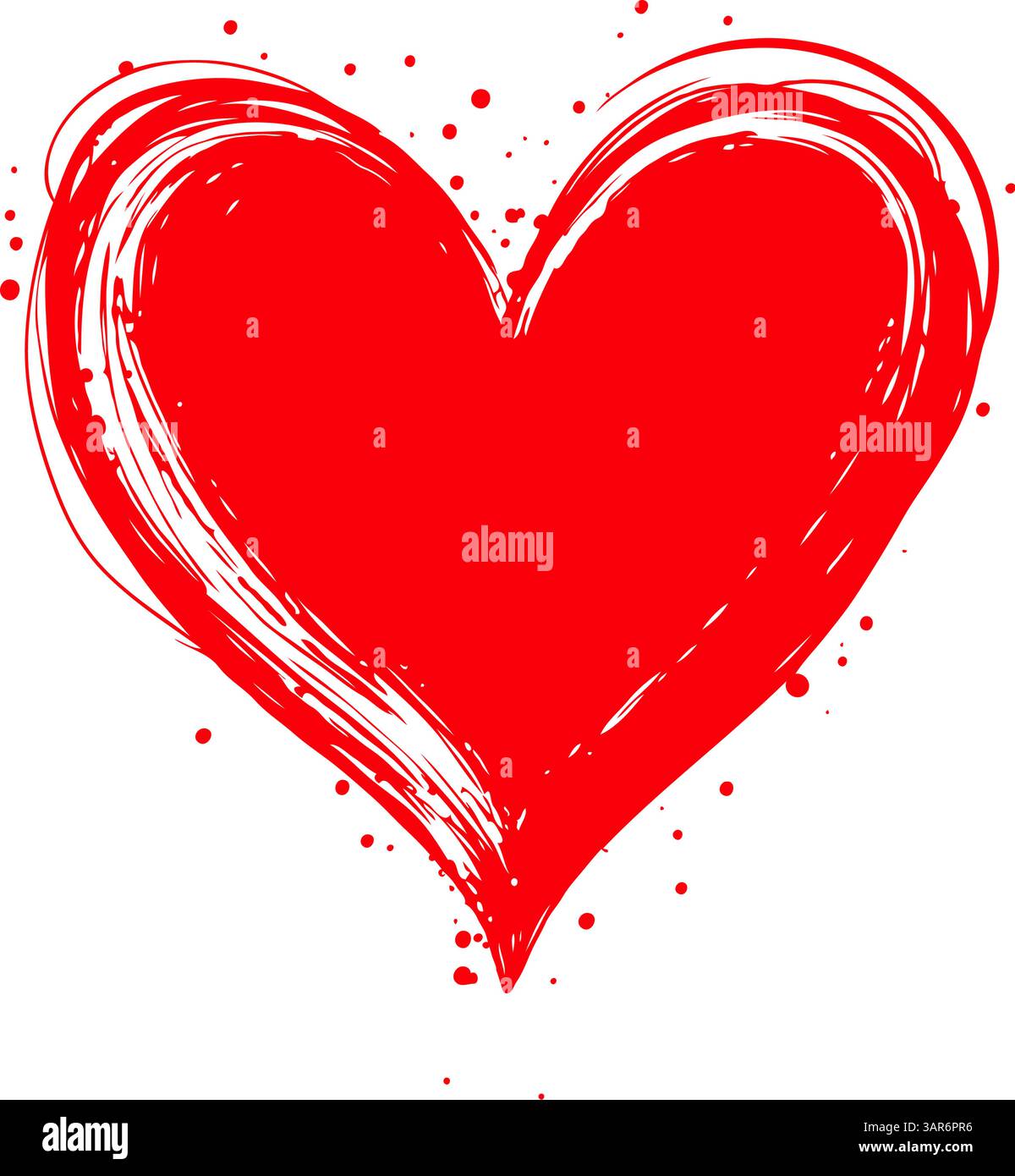 Red heart with expressive brush strokes and paint splatters on a clean ...