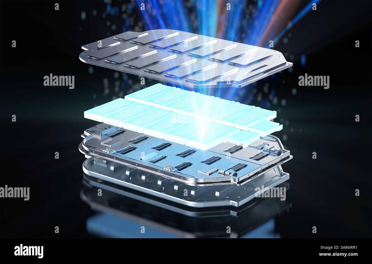 3d rendering electric vehicle battery or pack of lithium-ion battery ...
