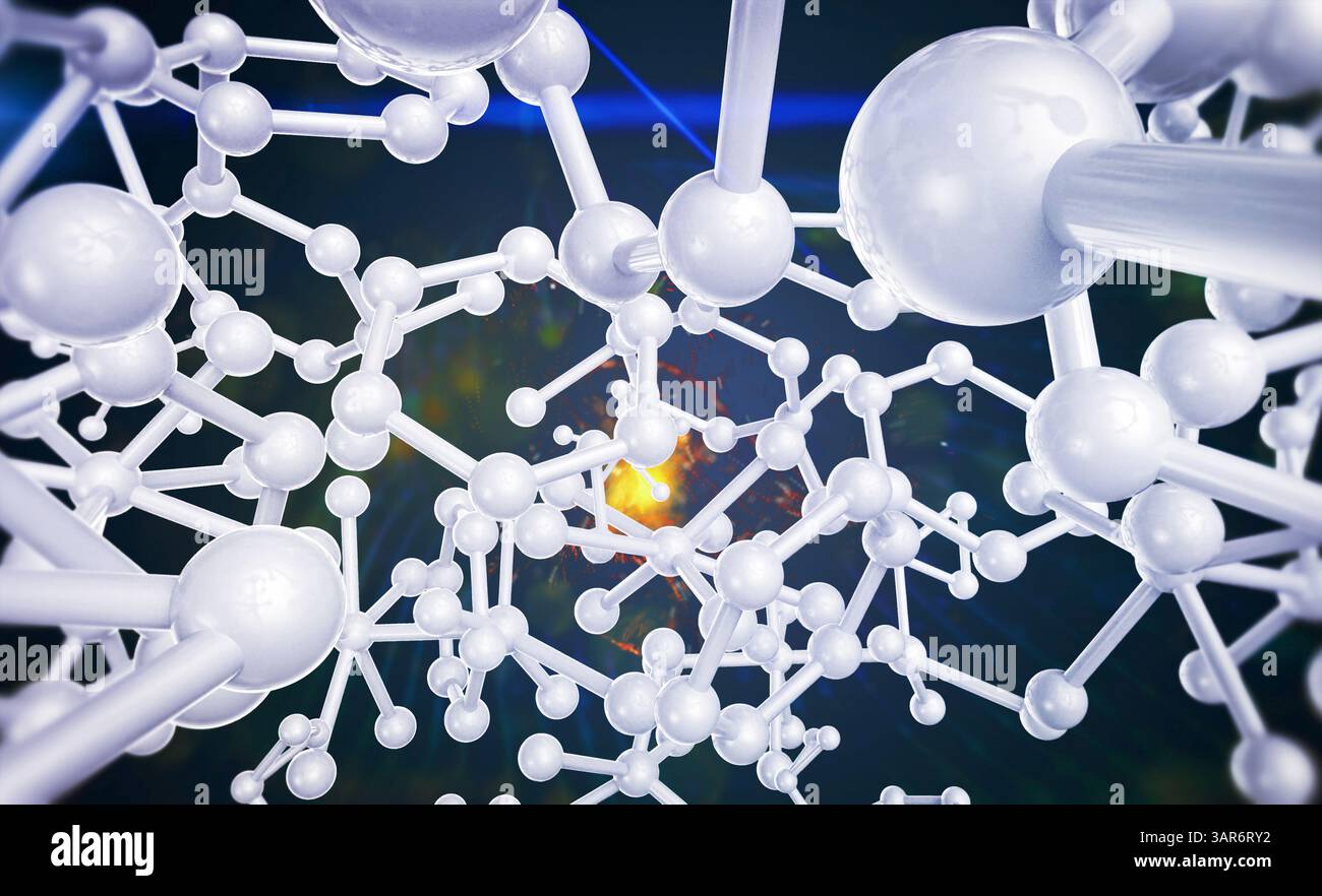 3d rendering white molecule structures on dark blue background Stock ...