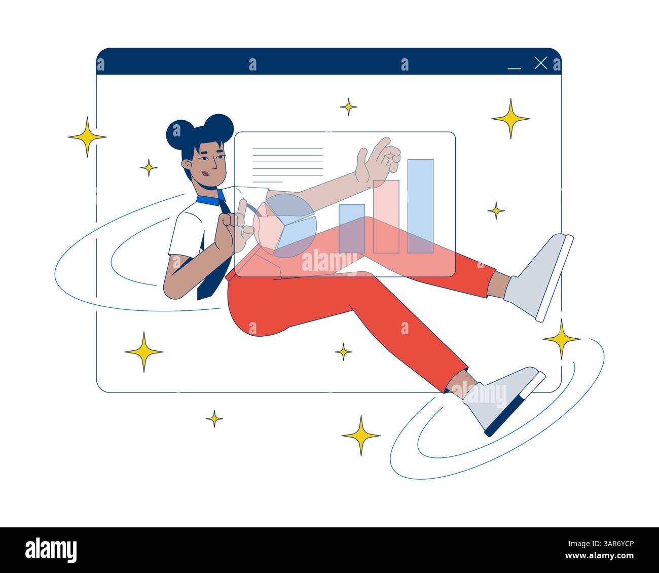 Interactive data analysis in virtual workspace 2D illustration concept ...