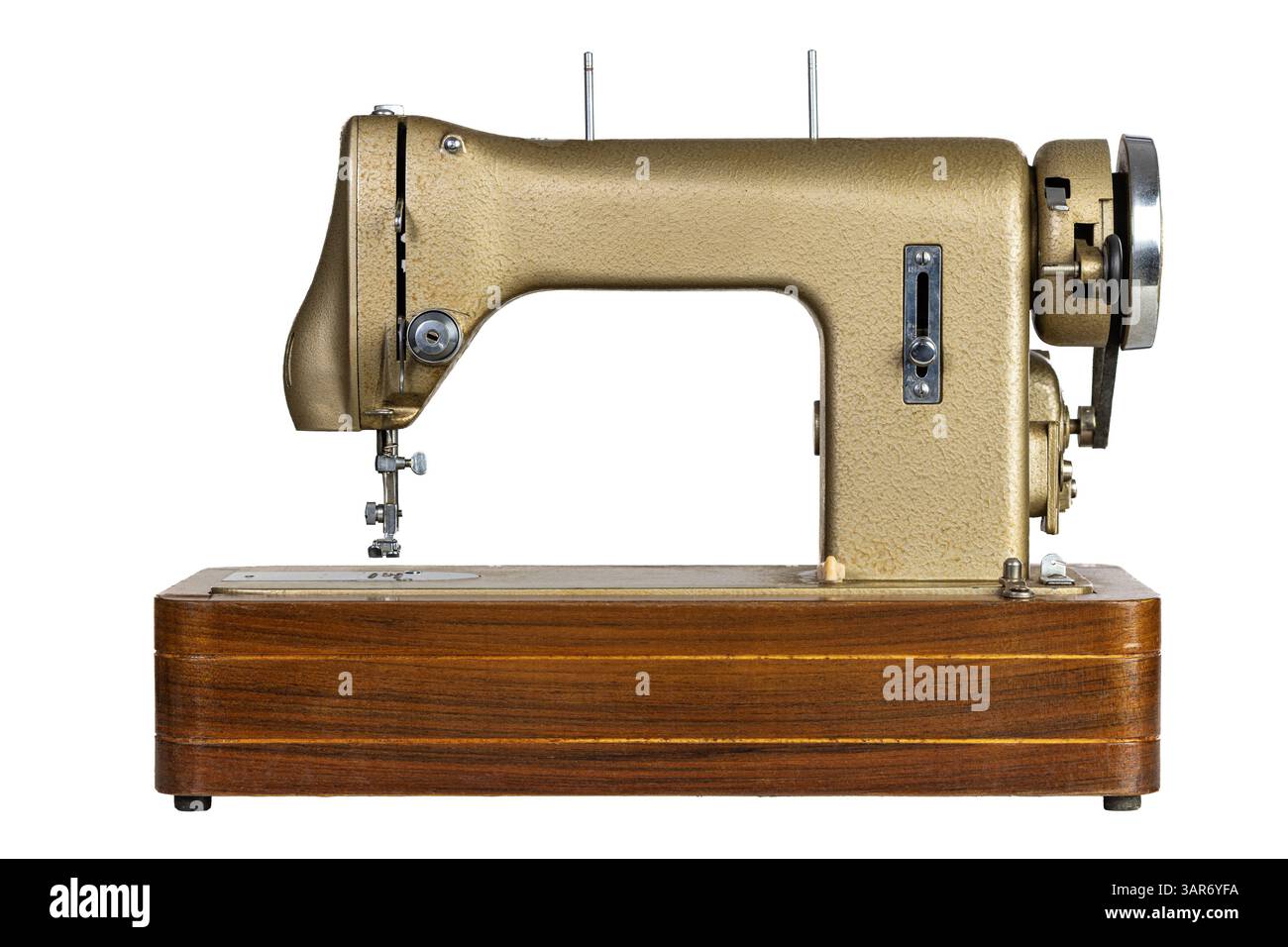 Vintage gold sewing machine wooden base transparent background Stock ...