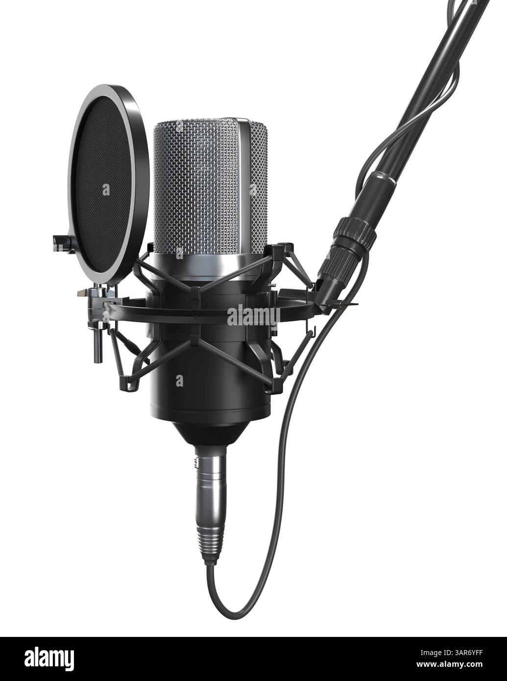 Professional studio microphone with pop filter on transparent ...