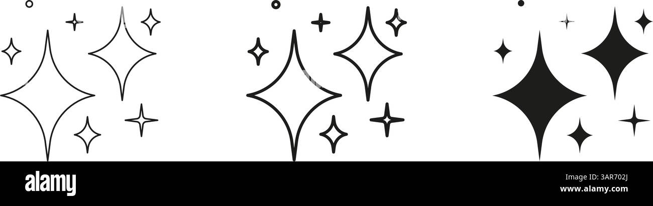 Sparkle And Shine Line And Solid Icon Set. Glittering Diamond Stars Symbol Collection. Isolated ...