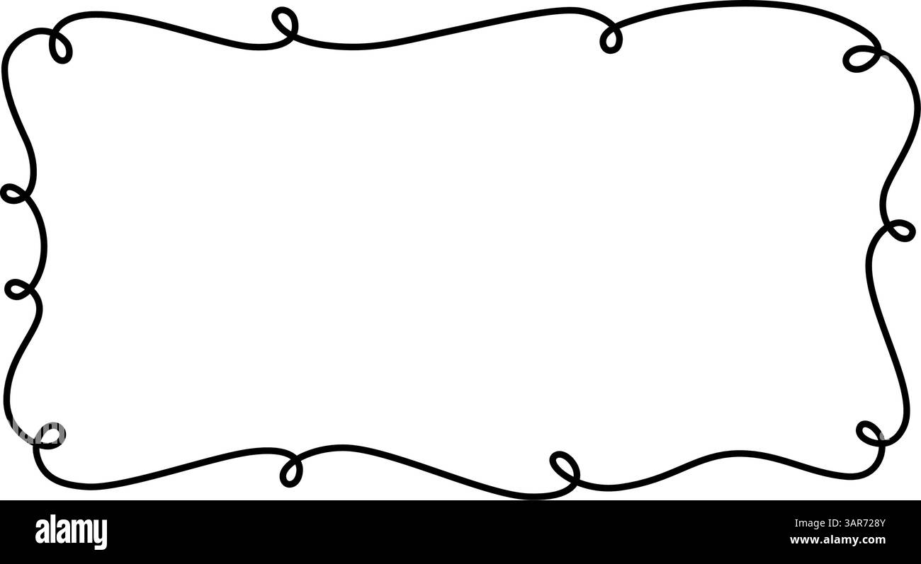 Ribbon line doodle frame. Hand drawn vintage wavy border. Doodle line ...