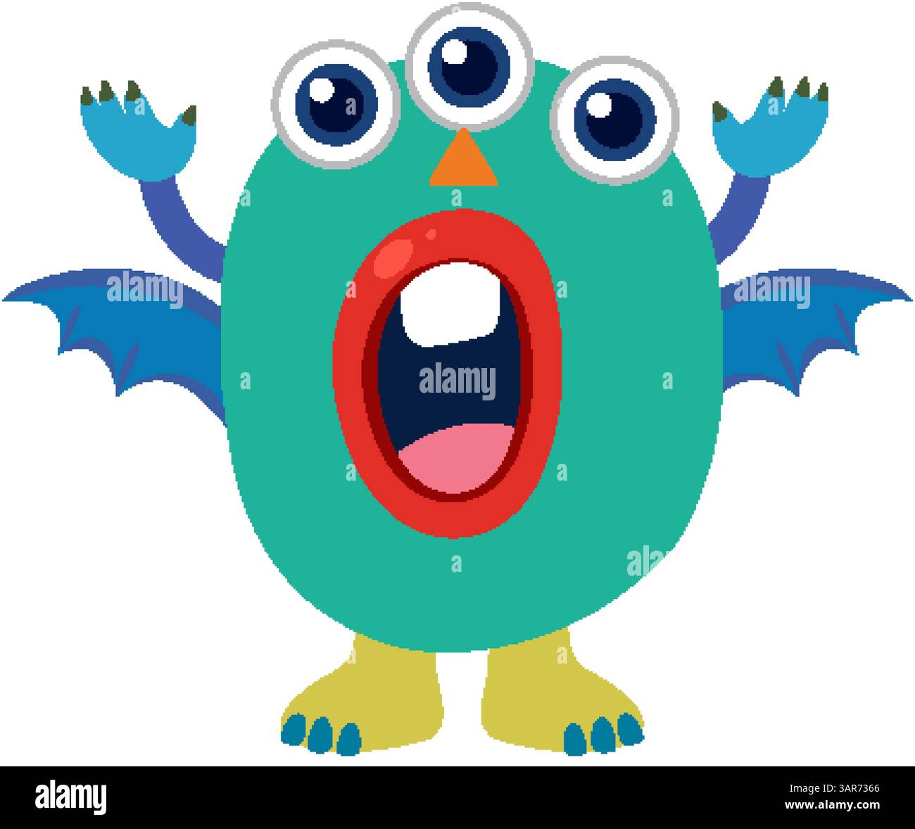 Playful monster with three eyes, vibrant colors, and expressive pose ...