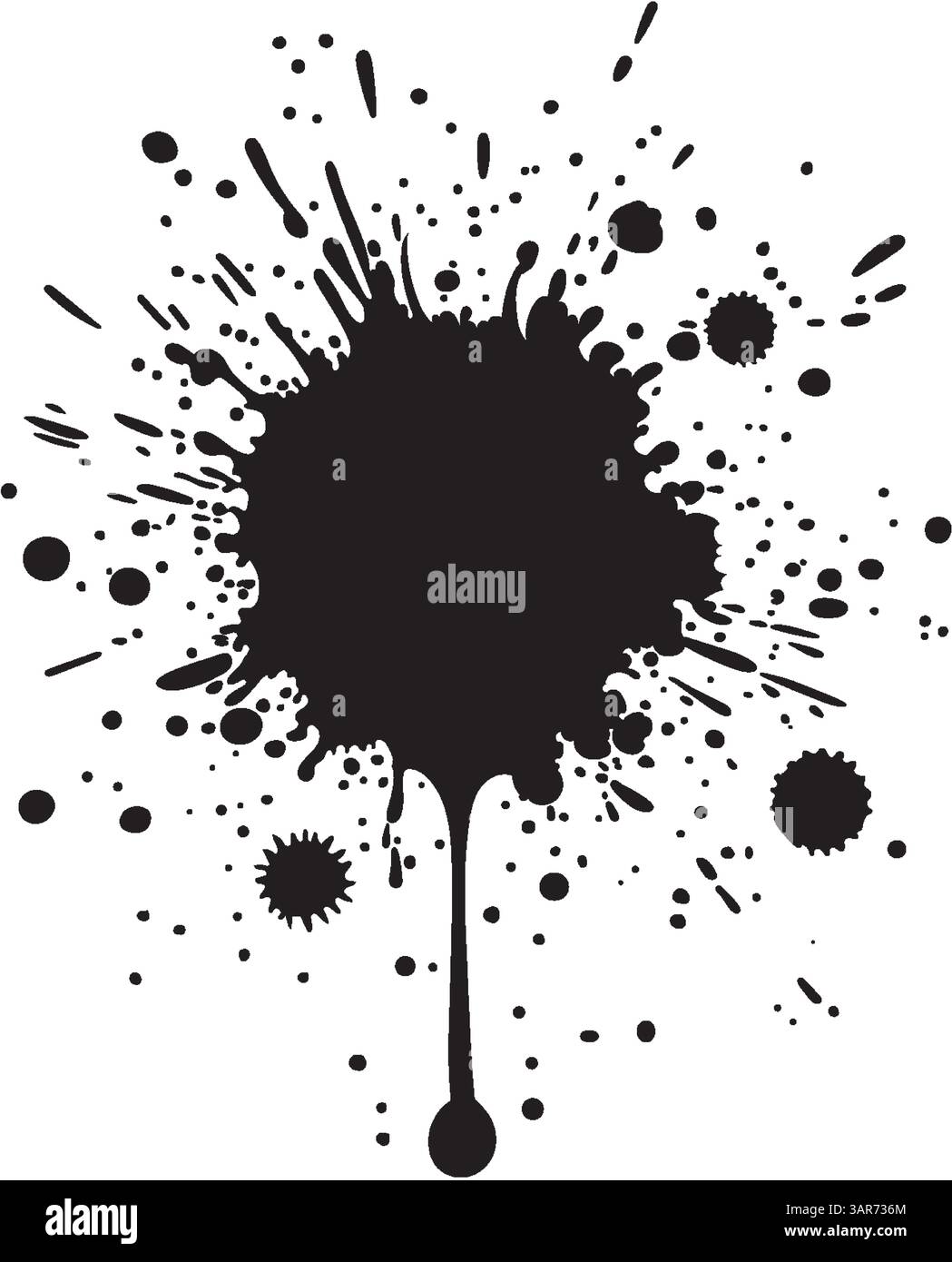 A bold vector illustration featuring a dynamic black ink splatter with ...