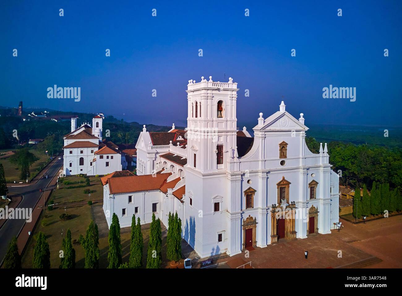India, state of Goa, Old Goa (Velha Goa), aerial view of Se Cathedral ...