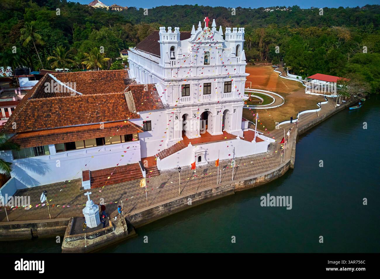 India, Goa state, aerial view of the Church of Our Lady of Penha de ...