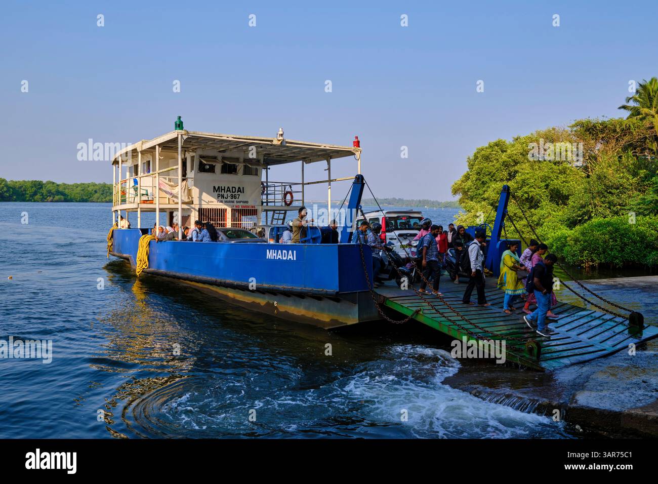 India, Goa state, Old Goa (Velha Goa), ferry to cross the Mandovi River ...