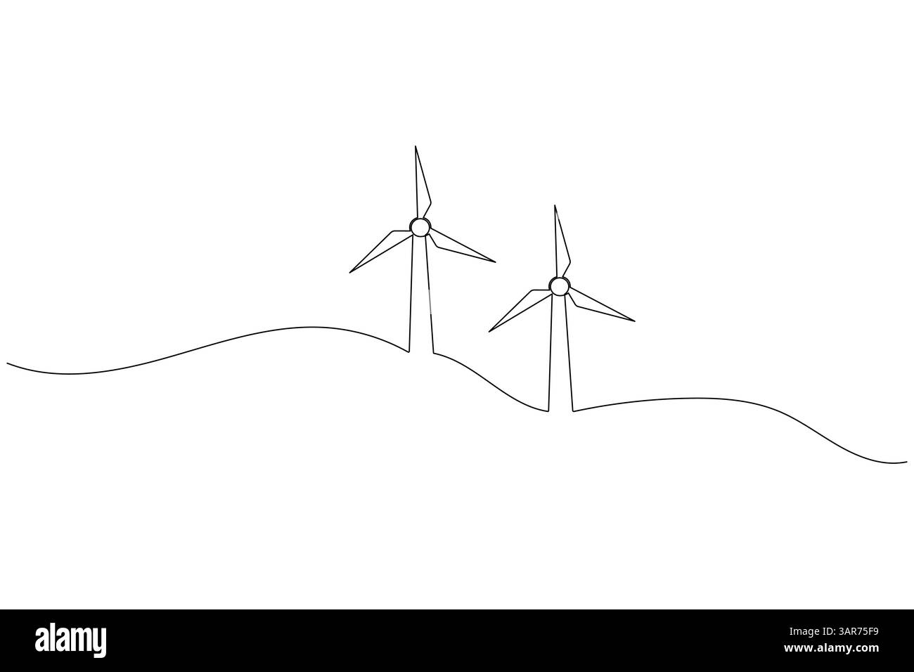 Wind turbine continuous one line drawing and minimalist style isolate ...