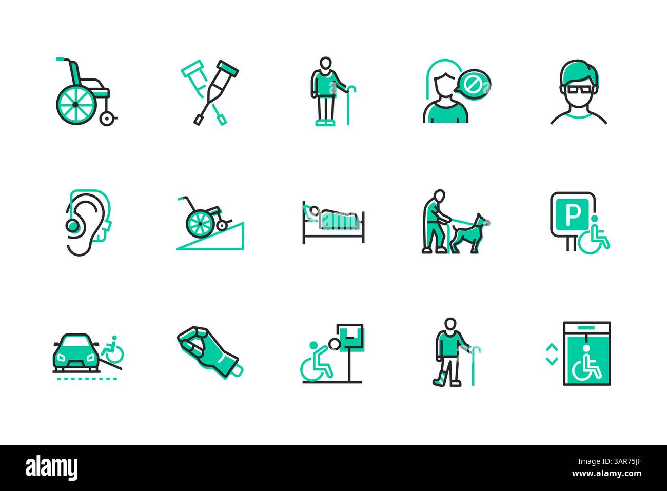 Injuries and rehabilitation - set of line design style icons Stock ...