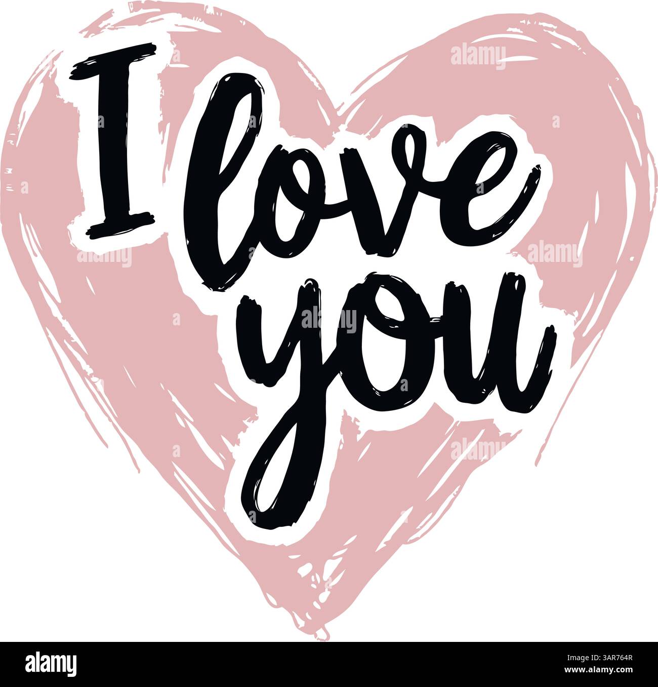 Pink heart with handwritten black I love you text in bold, playful ...