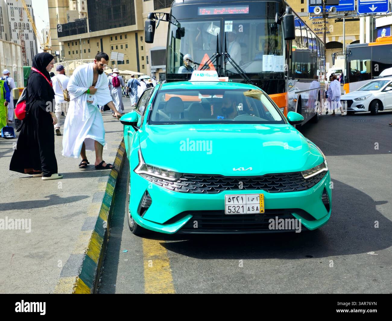 Mecca, Saudi Arabia, June 11 2024: Mecca Makkah Taxi, used to transport Hajj pilgrims inside and ...