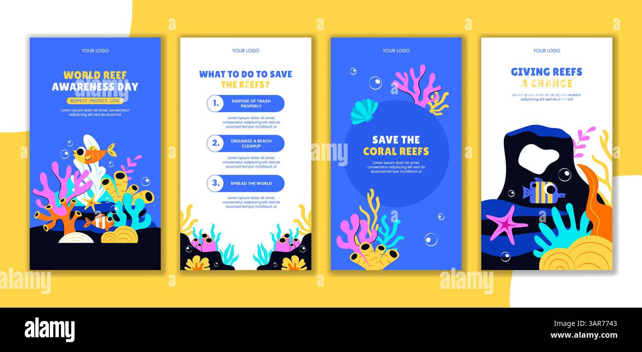 Ocean Protection and Reef Awareness Social Media Stories Flat ...