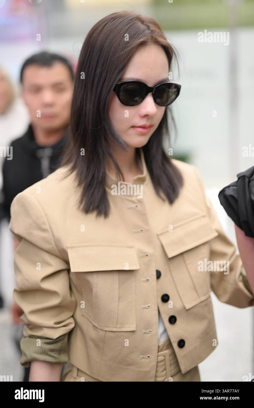 Chinese actress Chen Duling appears at the airport in Shanghai, China, 15 April, 2025 Stock ...