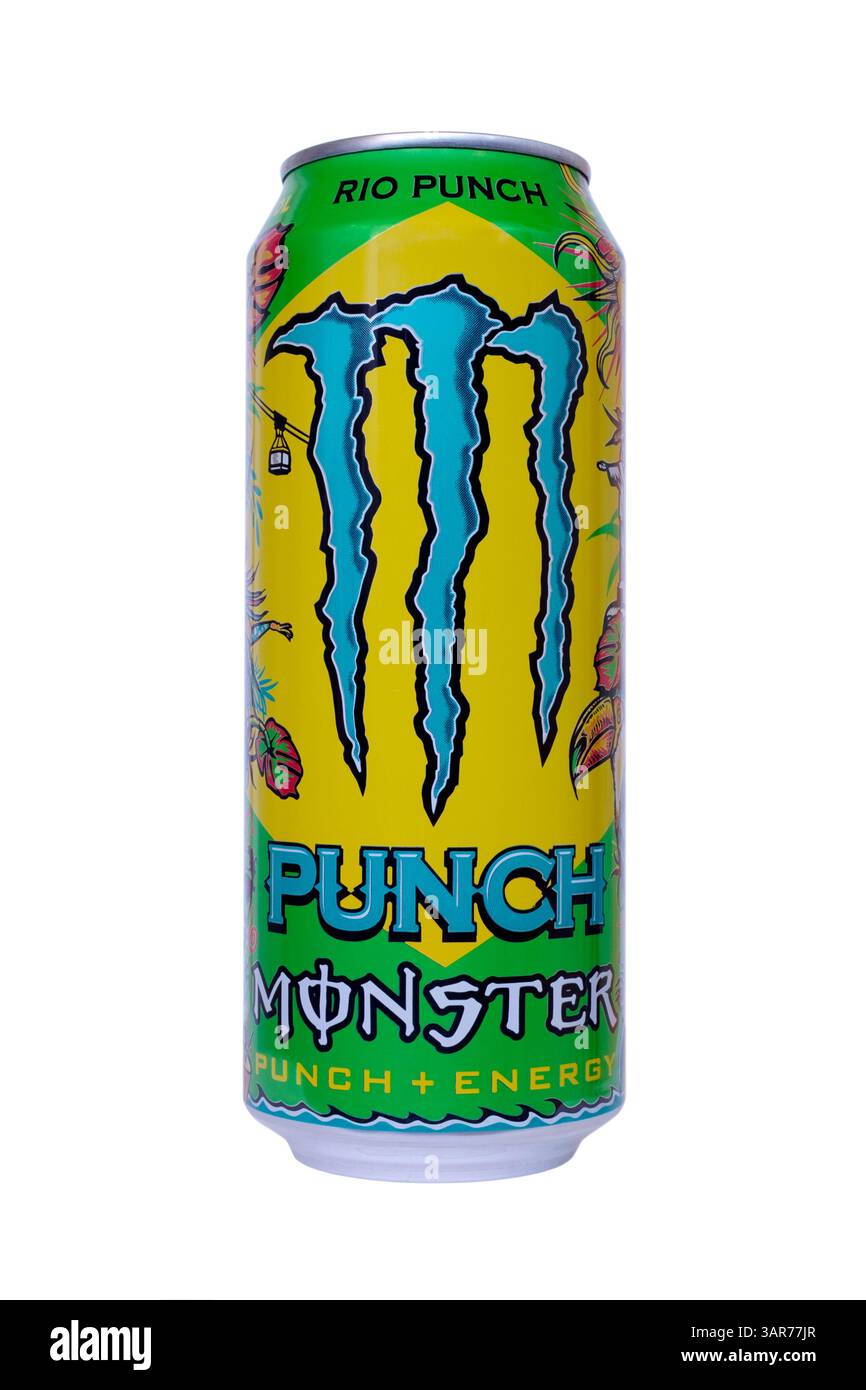 can of monster rio punch energy drink cut out on white background Stock ...