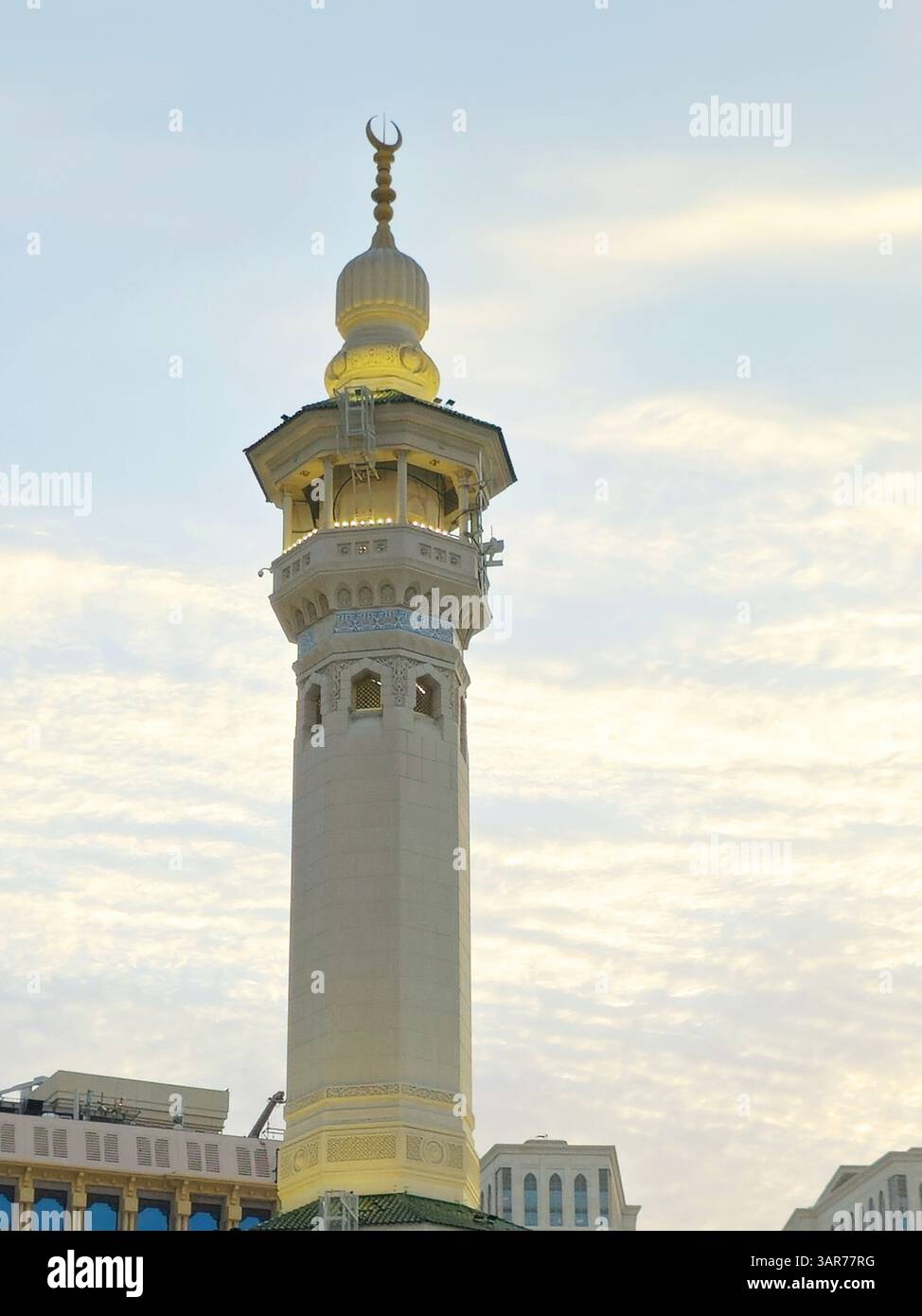The minaret of the grand sacred mosque of Makkah, the most significant ...