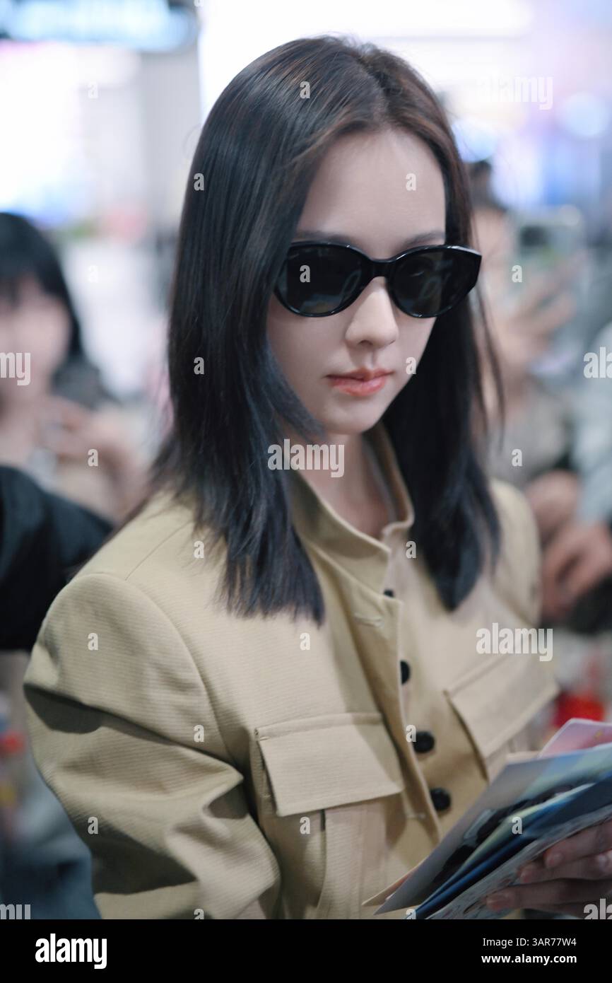 Chinese actress Chen Duling appears at the airport in Shanghai, China, 15 April, 2025 Stock ...