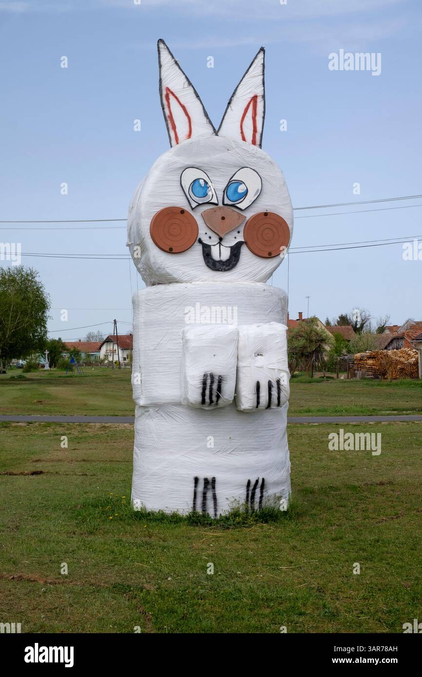 roadside easter bunny rabbit effigy on village green built by farming ...