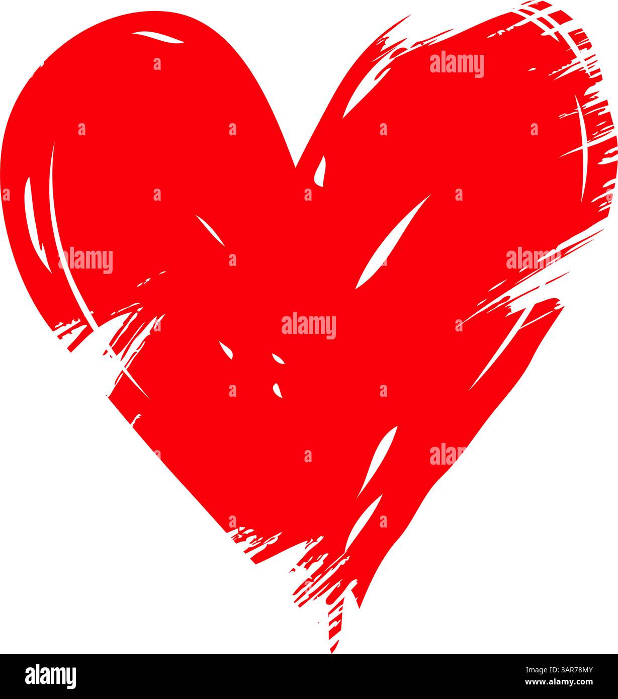 Bold red heart shape made with expressive paint brush strokes on clean ...
