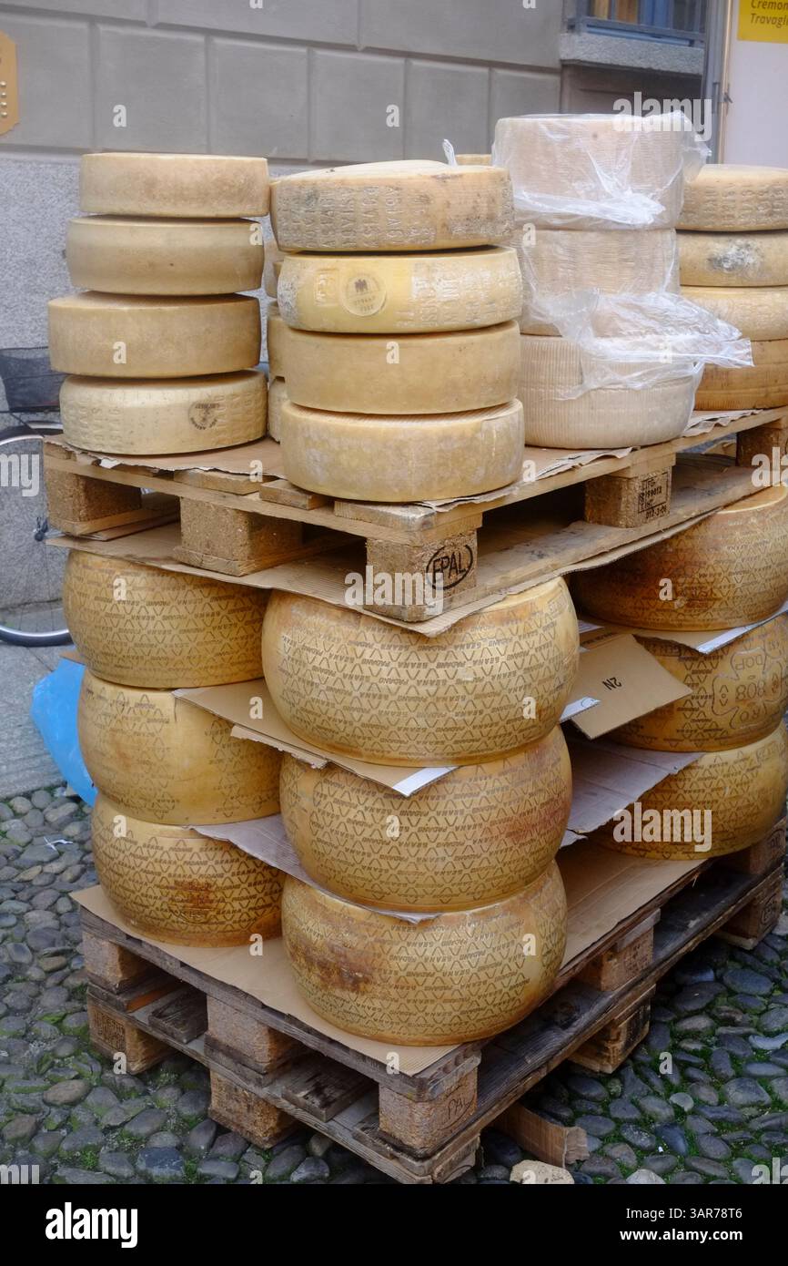 Lombardy, Italy March 1st 2025 Large wheels of Grana Padano and ...